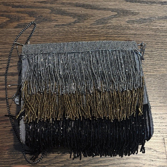 Bags | Elegant Beaded Fringe Bag Black Gold Silver | Poshmark
